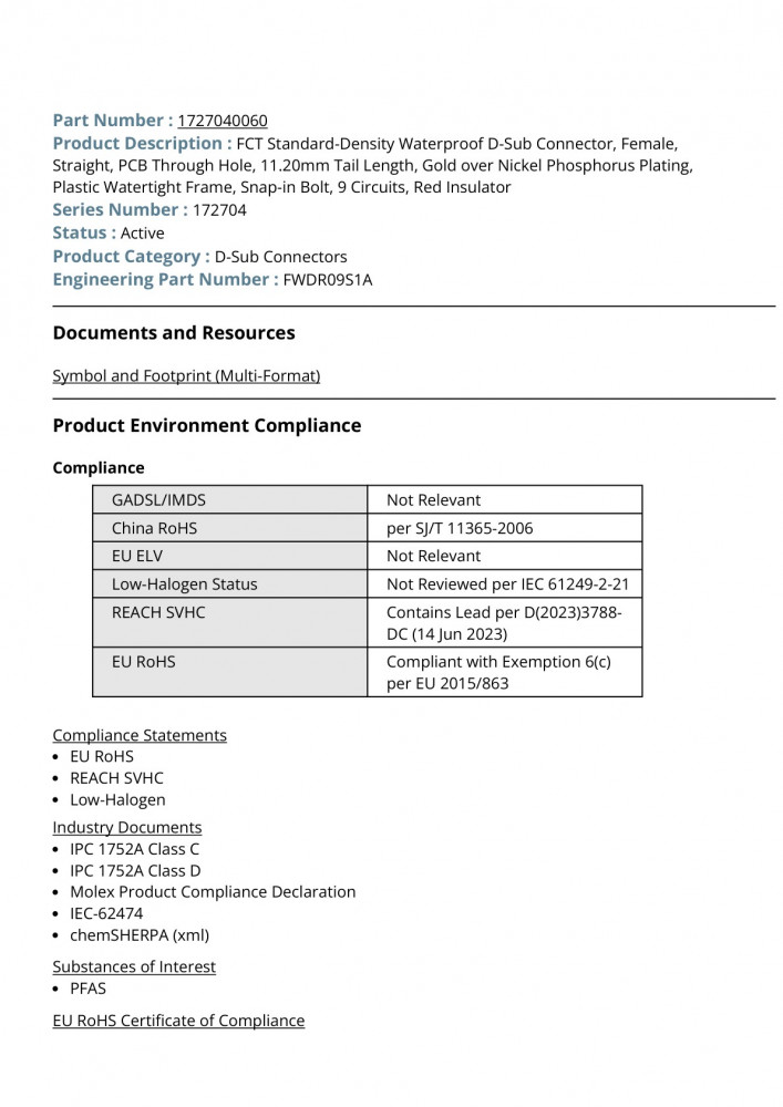 MOLEX 1727040060 document page 1
