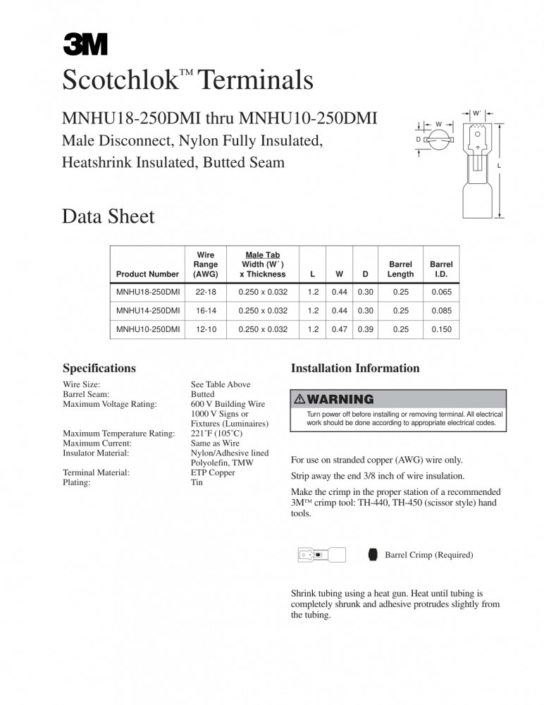 3M MNHU14-250DMIK product drawing and dimensional reference