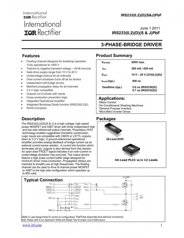 IRS2330JTRPBF datasheet page 1