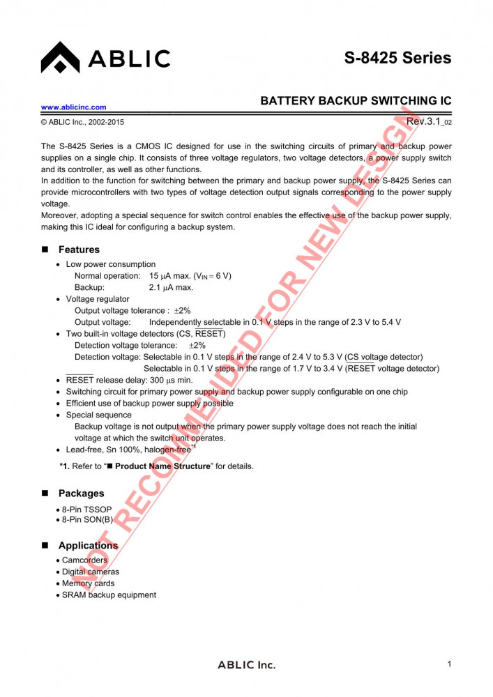 ABLIC S-8425 datasheet page 1