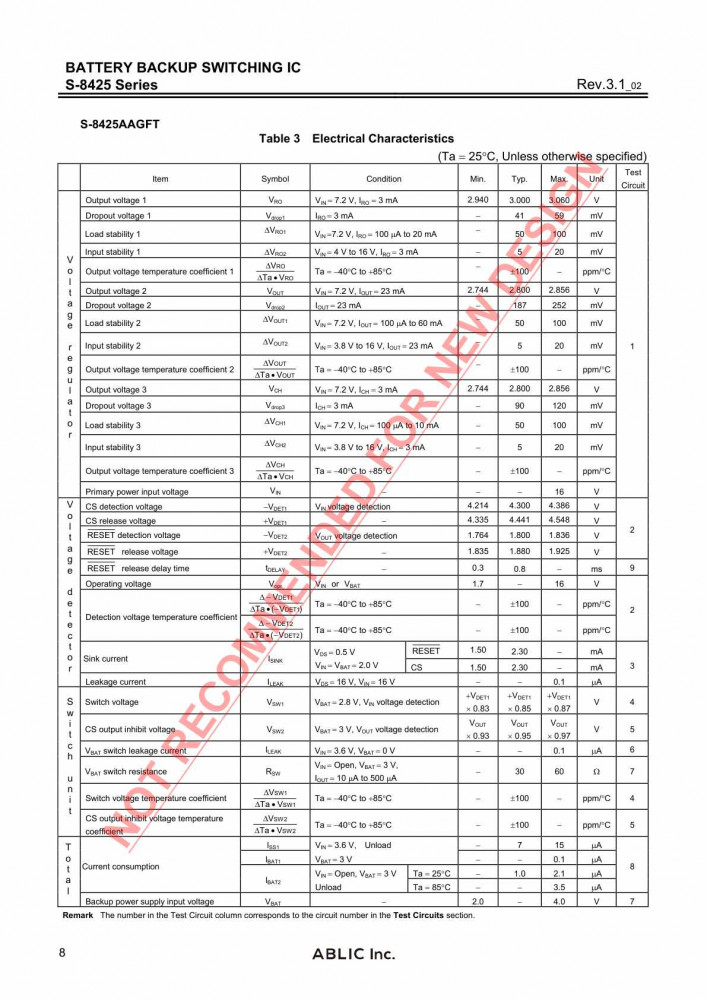ABLIC S-8425 datasheet page 8