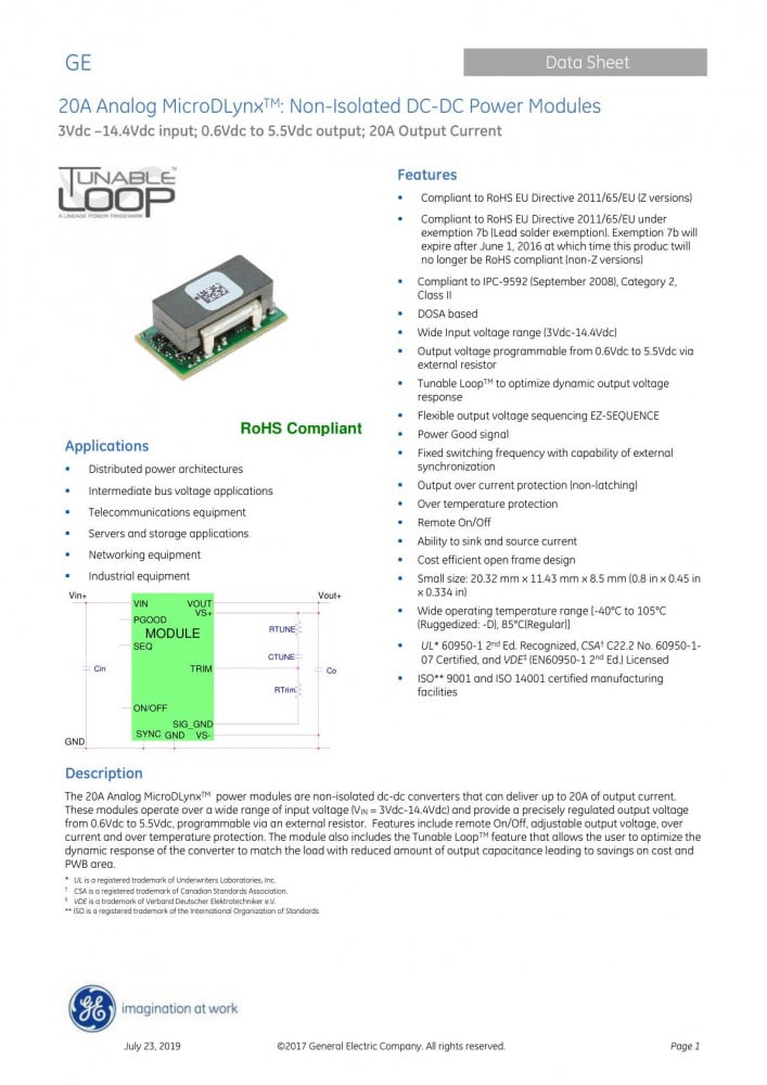 UVT020A0X3-SRZ datasheet page 1