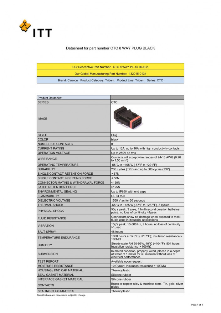 ITT CANNON Trident CTC product datasheet preview