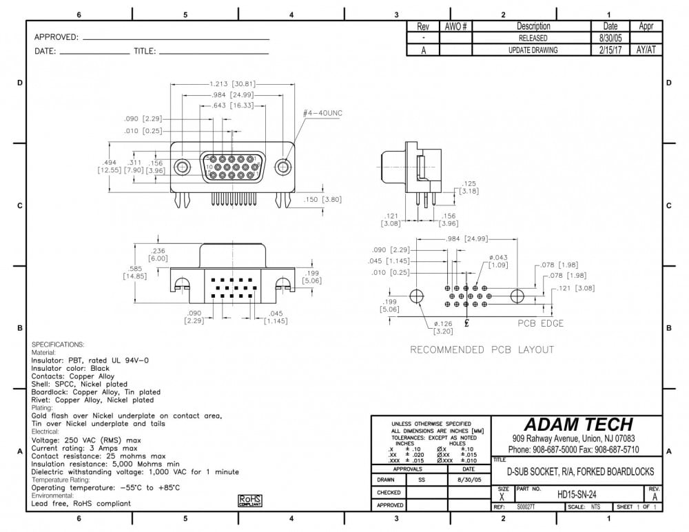 ADAM TECH HD15-SN-24 manufacturer drawing