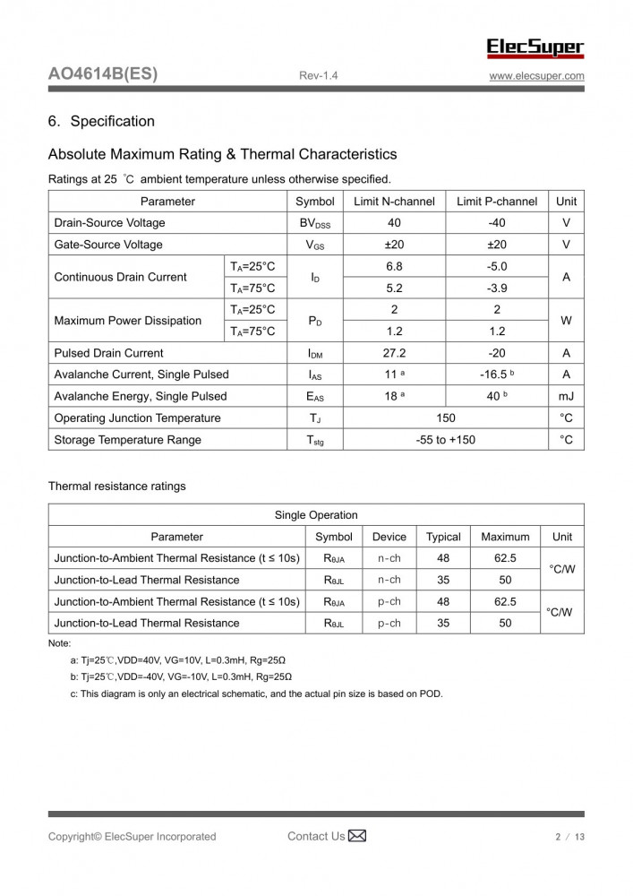 AO4614B(ES) datasheet page 2