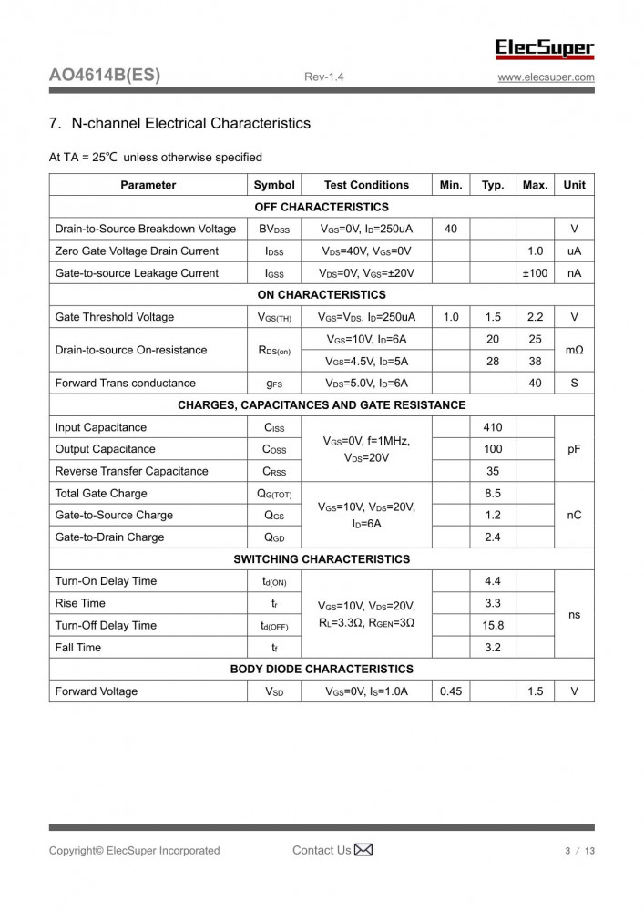 AO4614B(ES) datasheet page 3