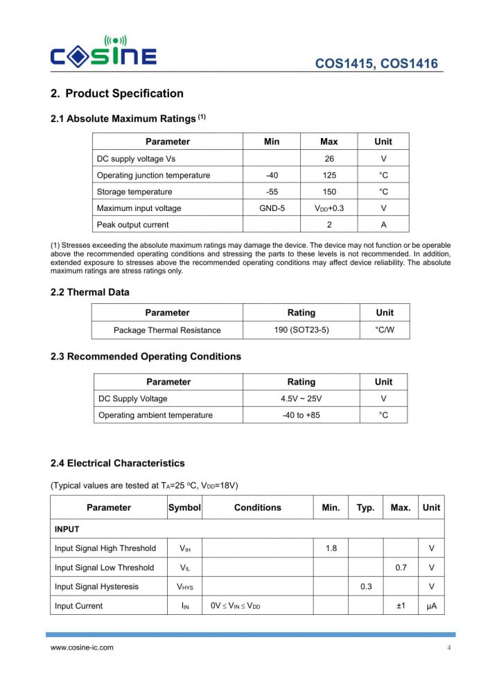COS1415 datasheet page 4