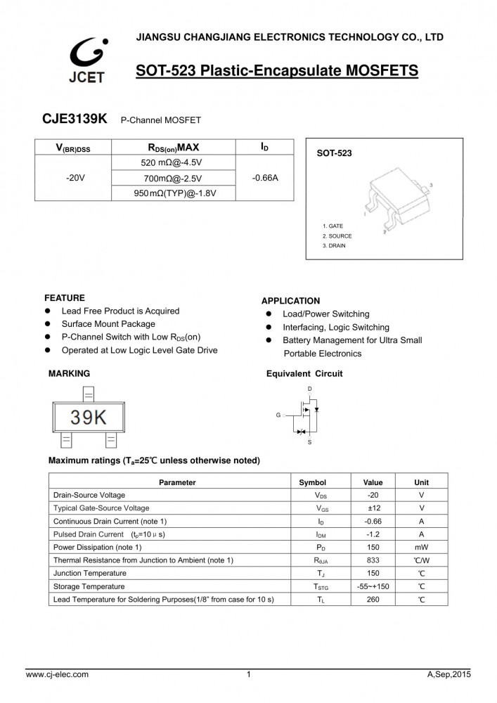 CJE3139K datasheet page 1