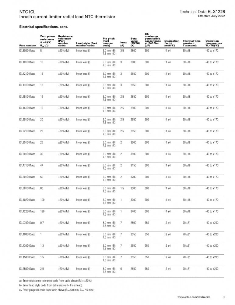 EATON ICL NTC datasheet page 5
