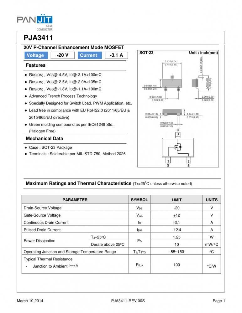 PJA3411 datasheet page 1