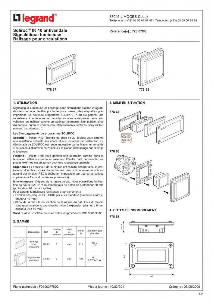 Legrand Soliroc 077867 technical document, page 1