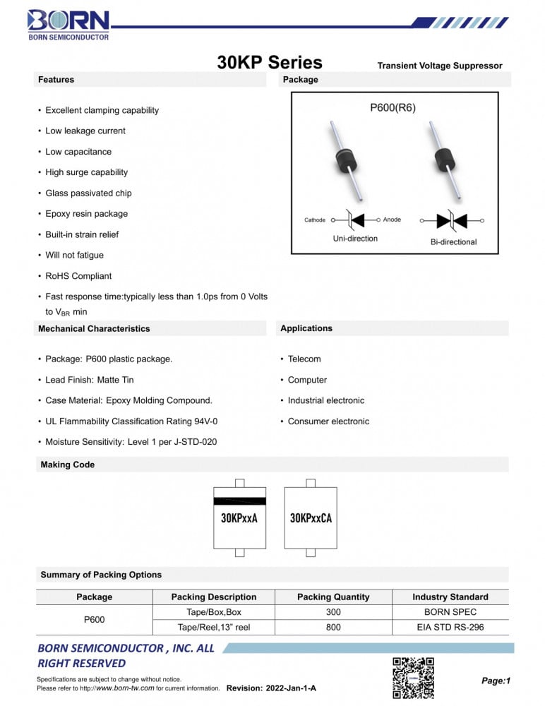 BORN 30KP series datasheet page 1