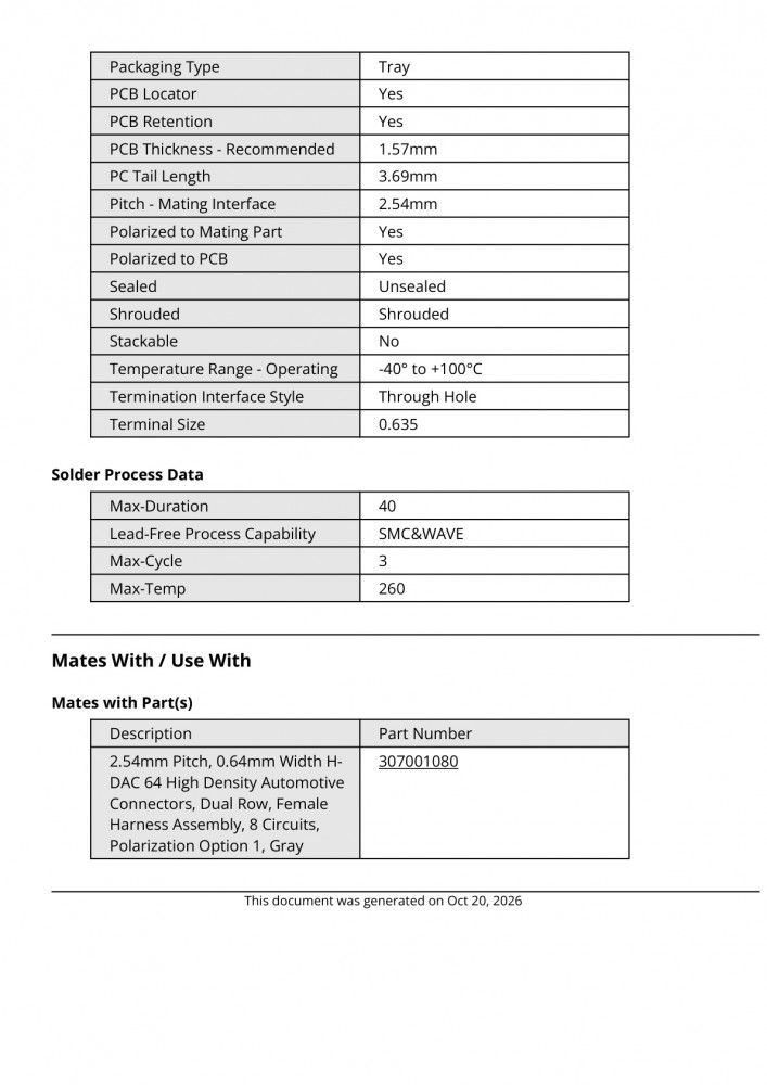 Technical document page 3 for MOLEX 307004080