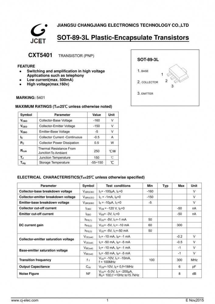 CXT5401 datasheet page 1