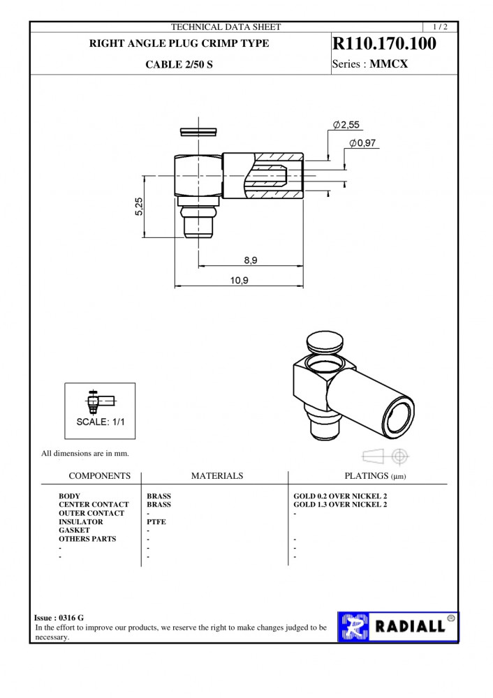 Radiall R110170100 technical drawing page 1