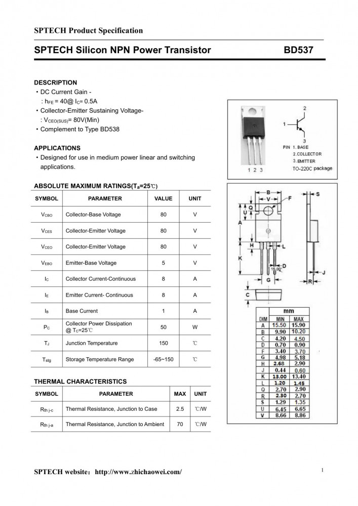 BD537 datasheet page 1