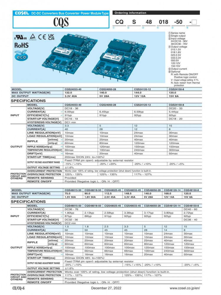 Cosel CQS series datasheet page 2