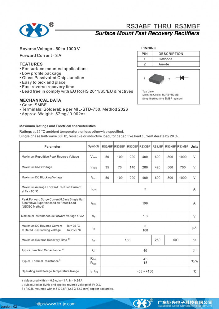 RS3MBF datasheet page 1