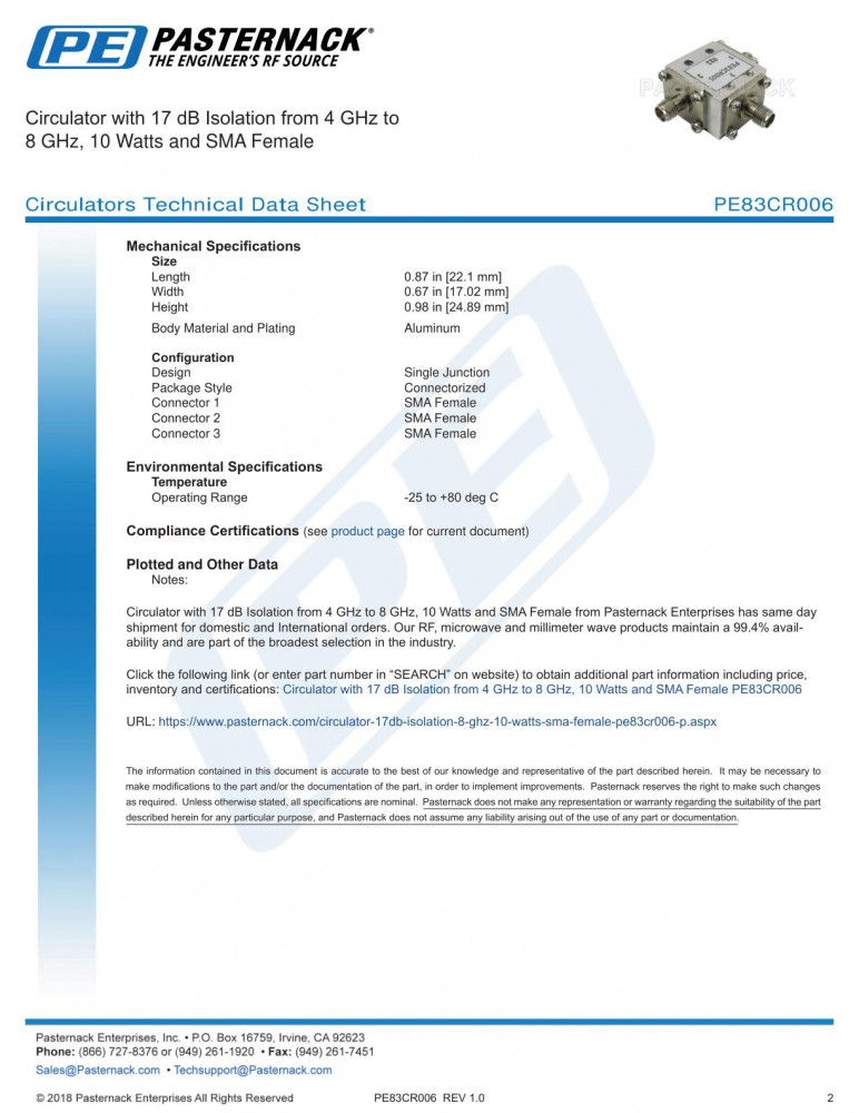 PE83CR006 technical data sheet page 2