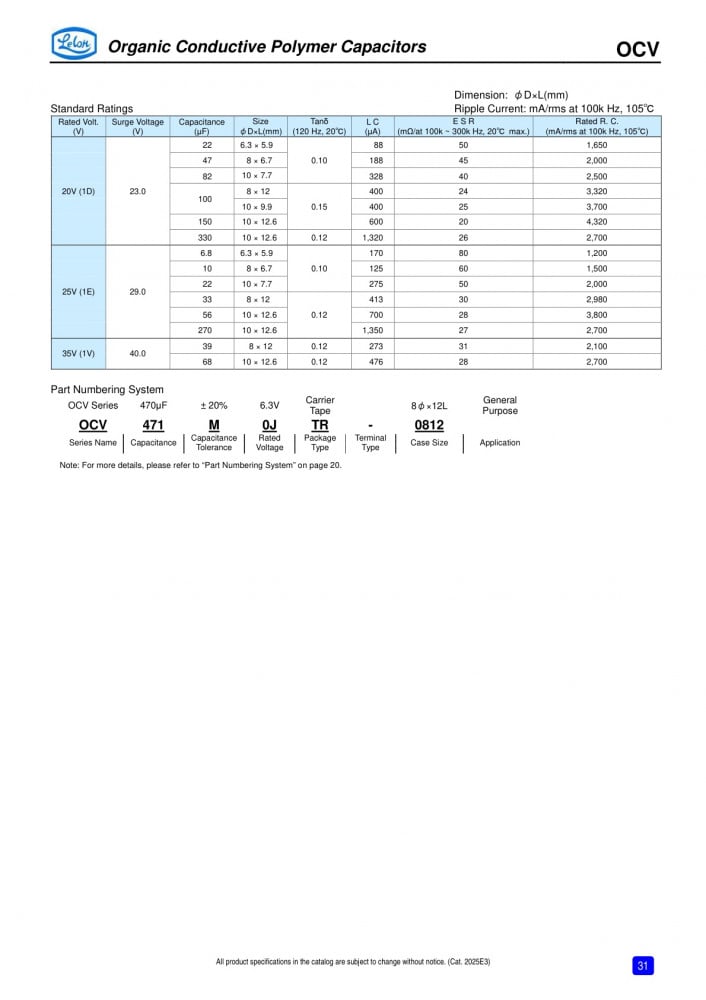 Lelon OCV Series datasheet page 3