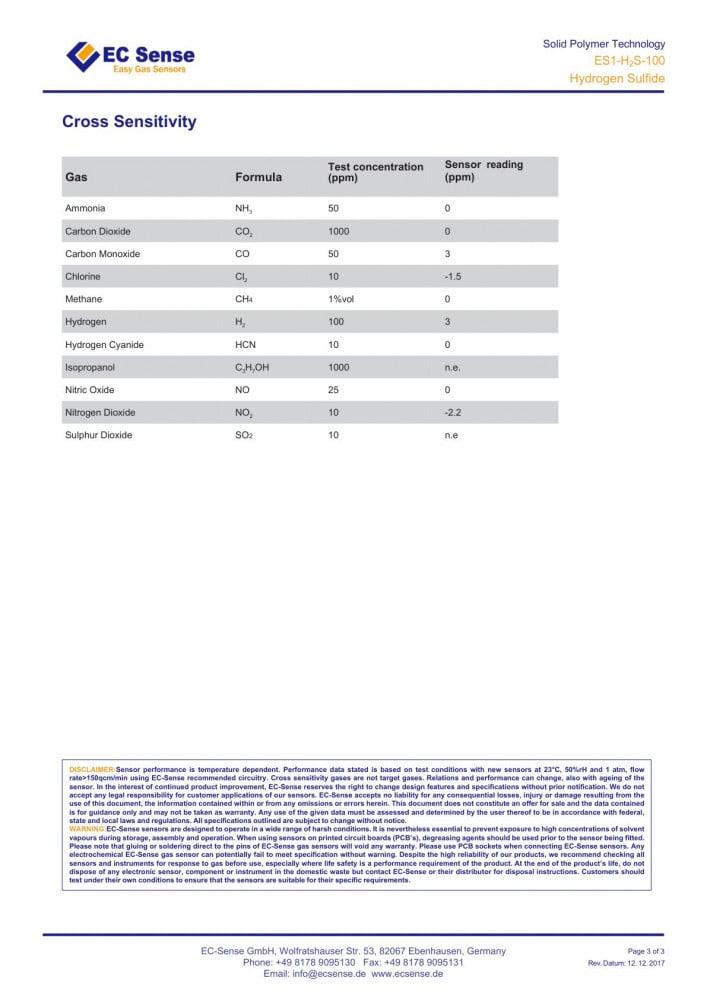 ES1-H2S-100-01 technical document page 3