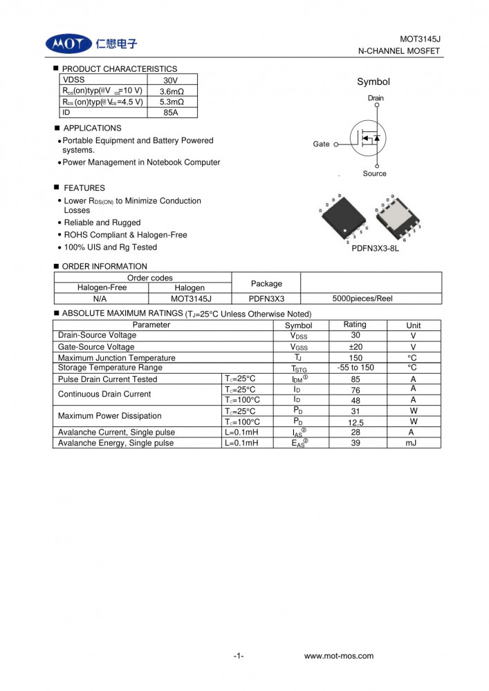 MOT3145J datasheet page 1