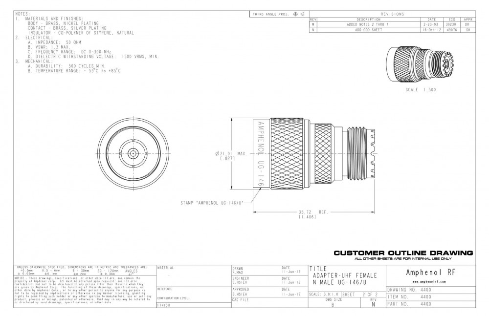 Amphenol 000-4400 technical drawing preview