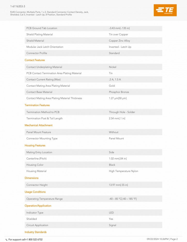TE Connectivity 1-6116353-3 technical document page 2