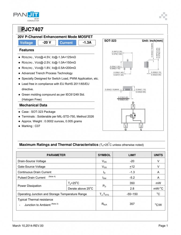 PJC7407 datasheet page 1