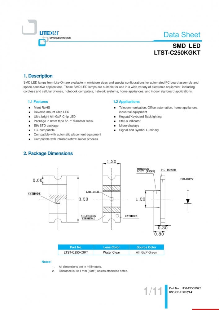 LTST-C250KGKT datasheet page 2