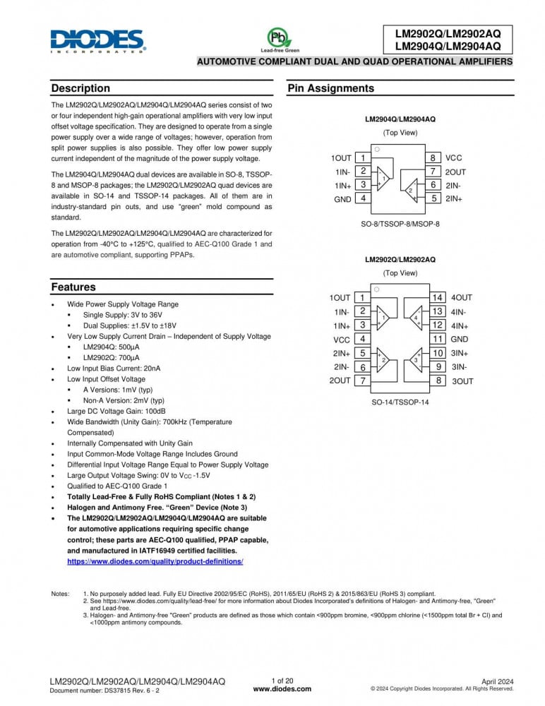 LM2902Q datasheet page 1