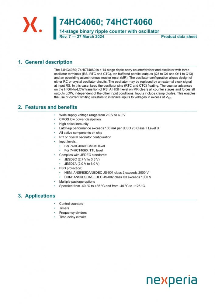 74HC4060D datasheet page 1