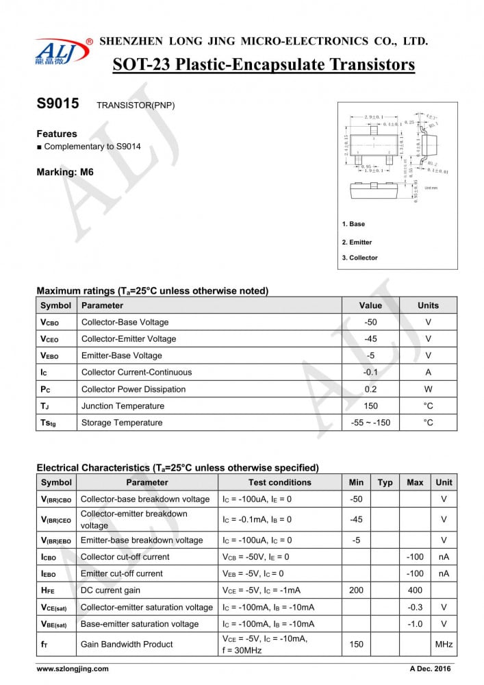 ALJ S9015 datasheet page 1