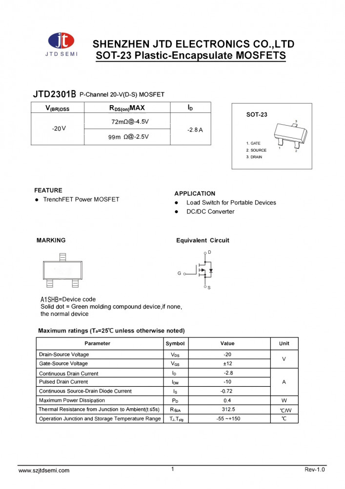 JTD2301B datasheet page 1