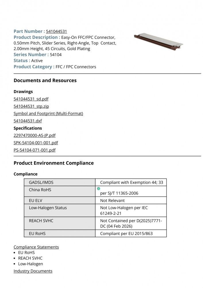 MOLEX 541044531 technical document preview, page 1