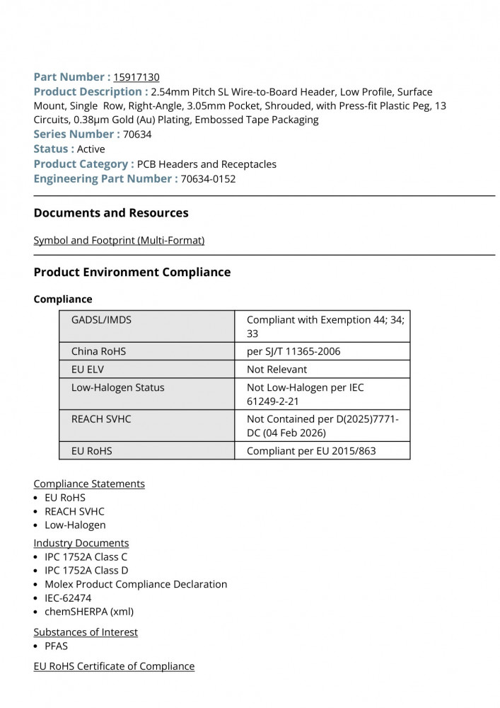 MOLEX SL specification page 1