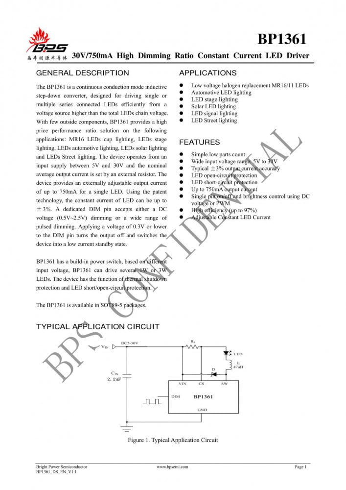 BP1361 datasheet page 1