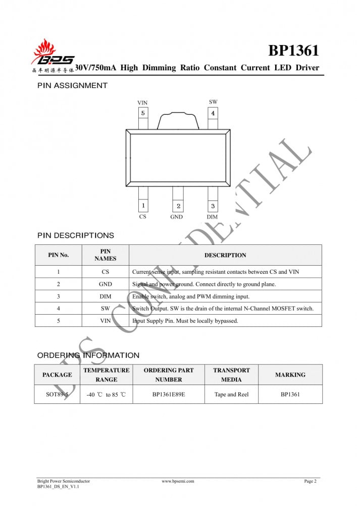 BP1361 datasheet page 2