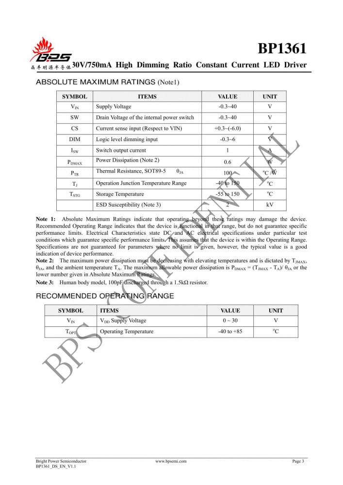 BP1361 datasheet page 3