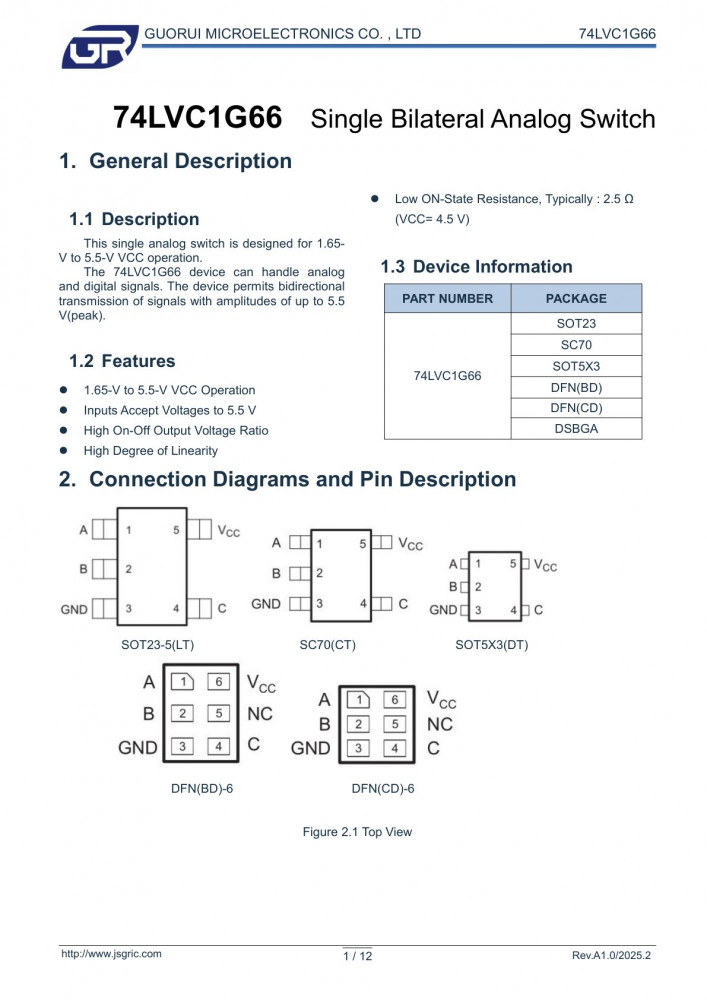 74LVC1G66 technical document page 1