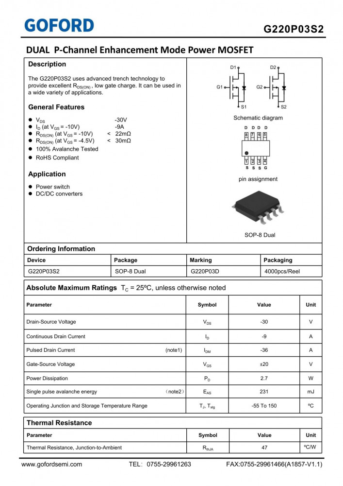 G220P03S2 datasheet page 1