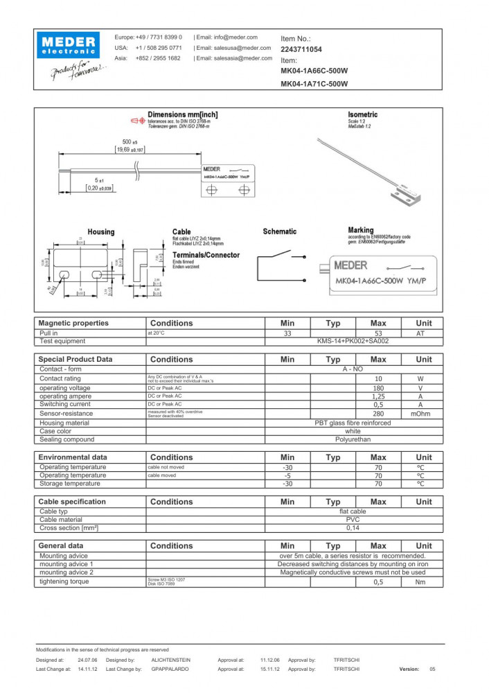 MK04-1A66C-500W technical drawing and product data sheet preview