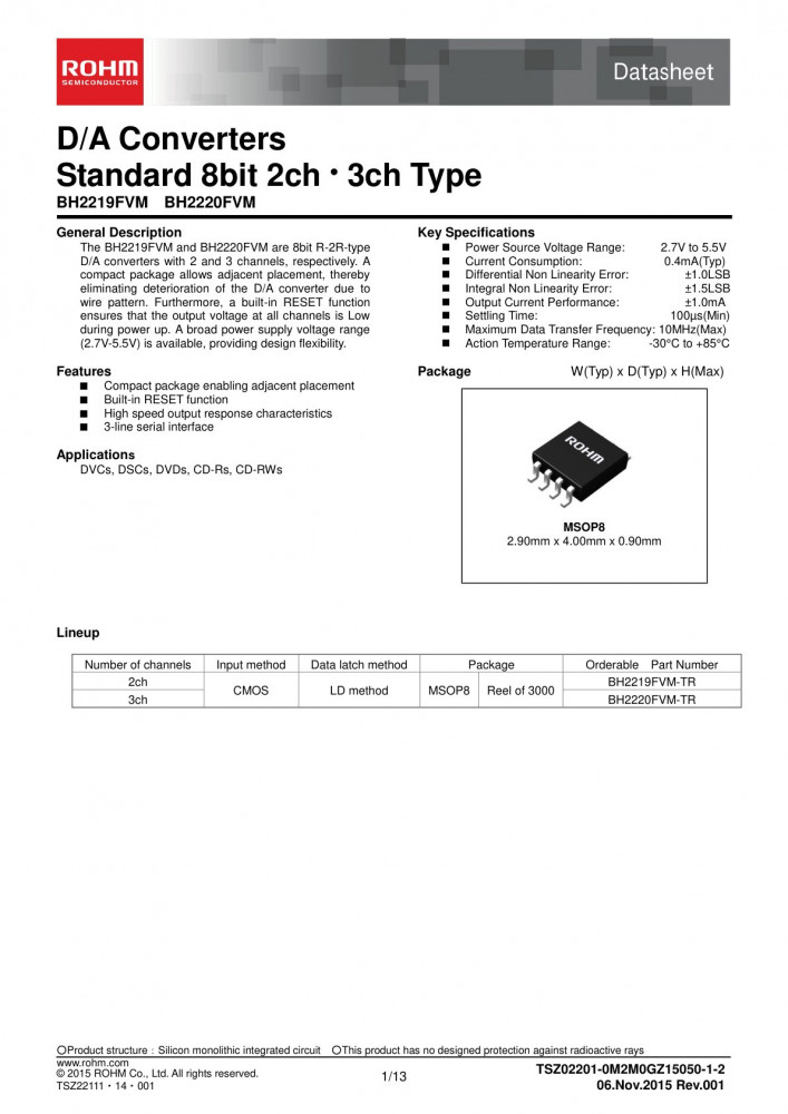 BH2220FVM-TR datasheet page 1