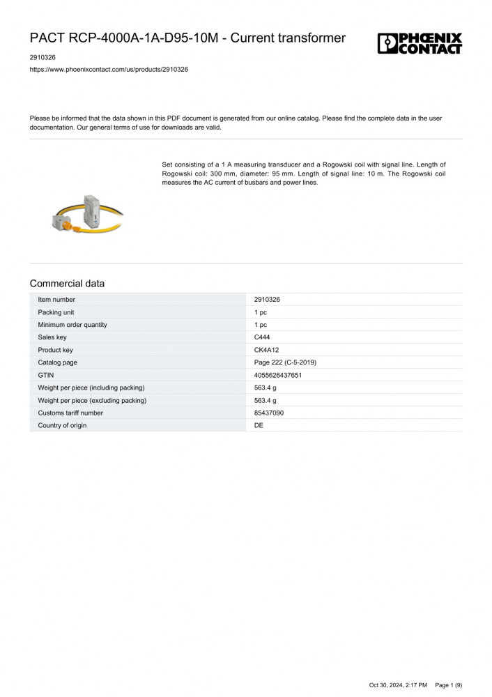 Phoenix Contact 2910326 technical document page 1