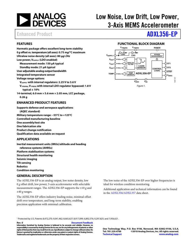 ADXL356-EP datasheet page 1