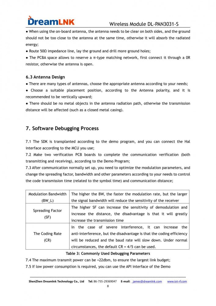 DL-PAN3031-S-915S datasheet page 8