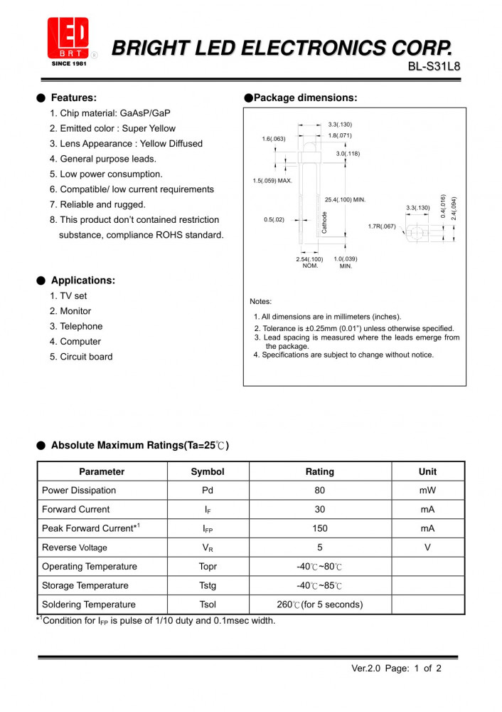 BL-S31L8 datasheet page 1