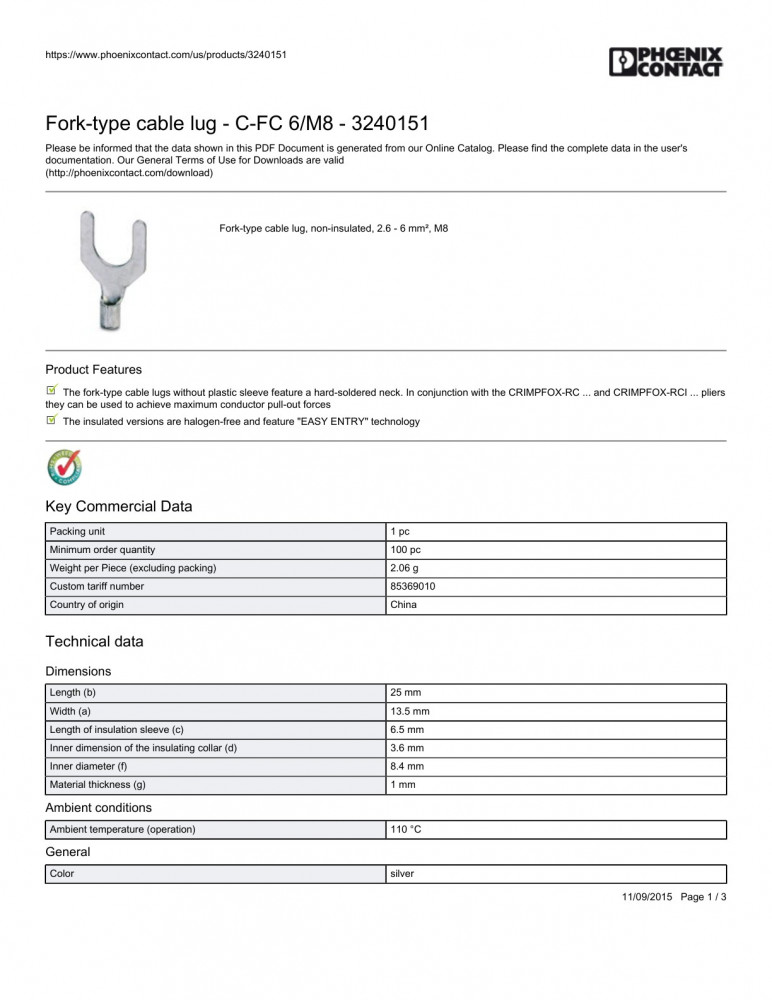 Phoenix Contact 3240151 product document page 1
