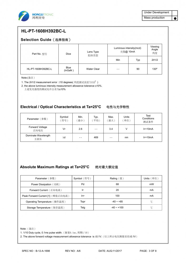 HL-PT-1608H392BC-L datasheet page 3
