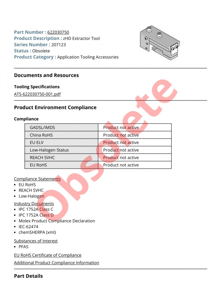622030750 tooling document page 1